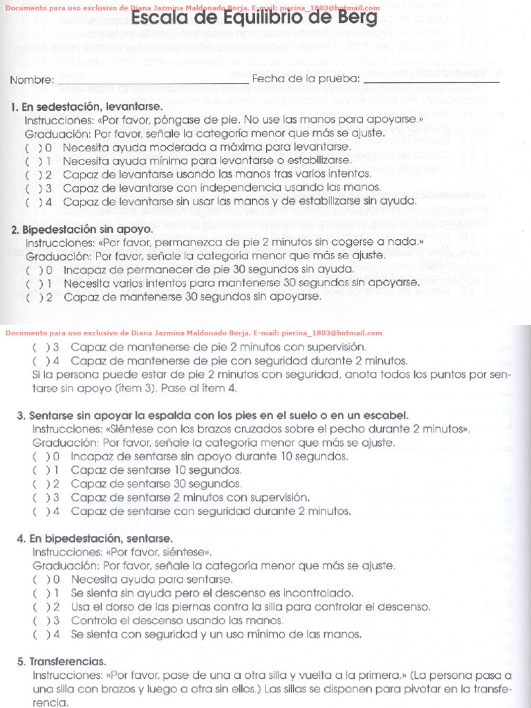 Escala Del Equilibrio de Berg | PDF