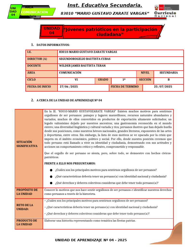 1° Unidad 4-Primer Grado | PDF | Aprendizaje | Infografia