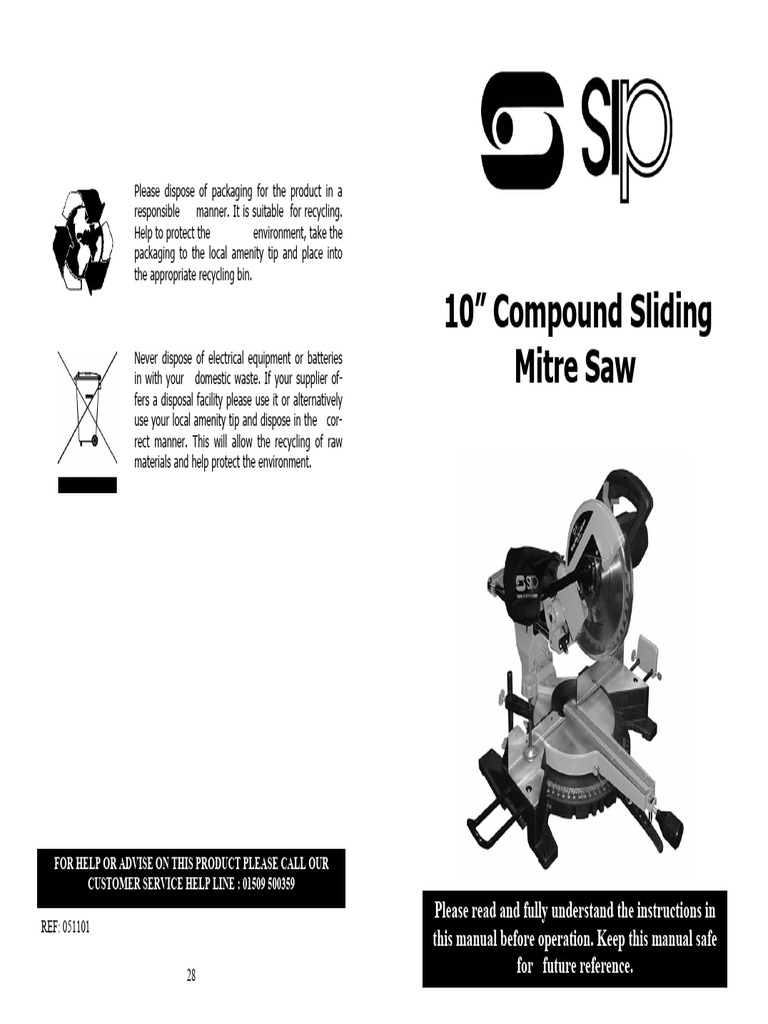 10" Compound Sliding Mitre Saw Manual | PDF | Electrical Connector | Screw