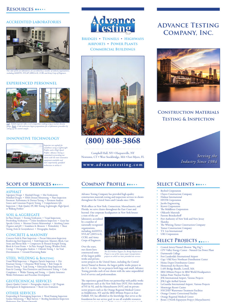 Advance Testing Company Brochure | PDF | Concrete | Masonry