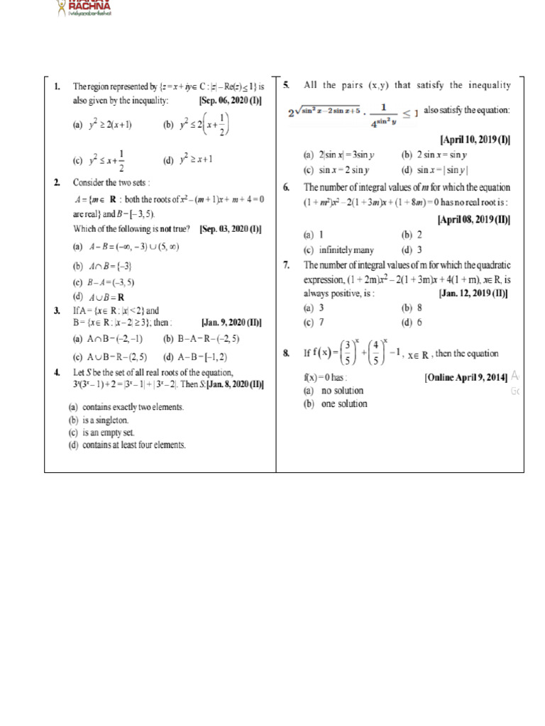 Equations & Inequality PYQs II | PDF