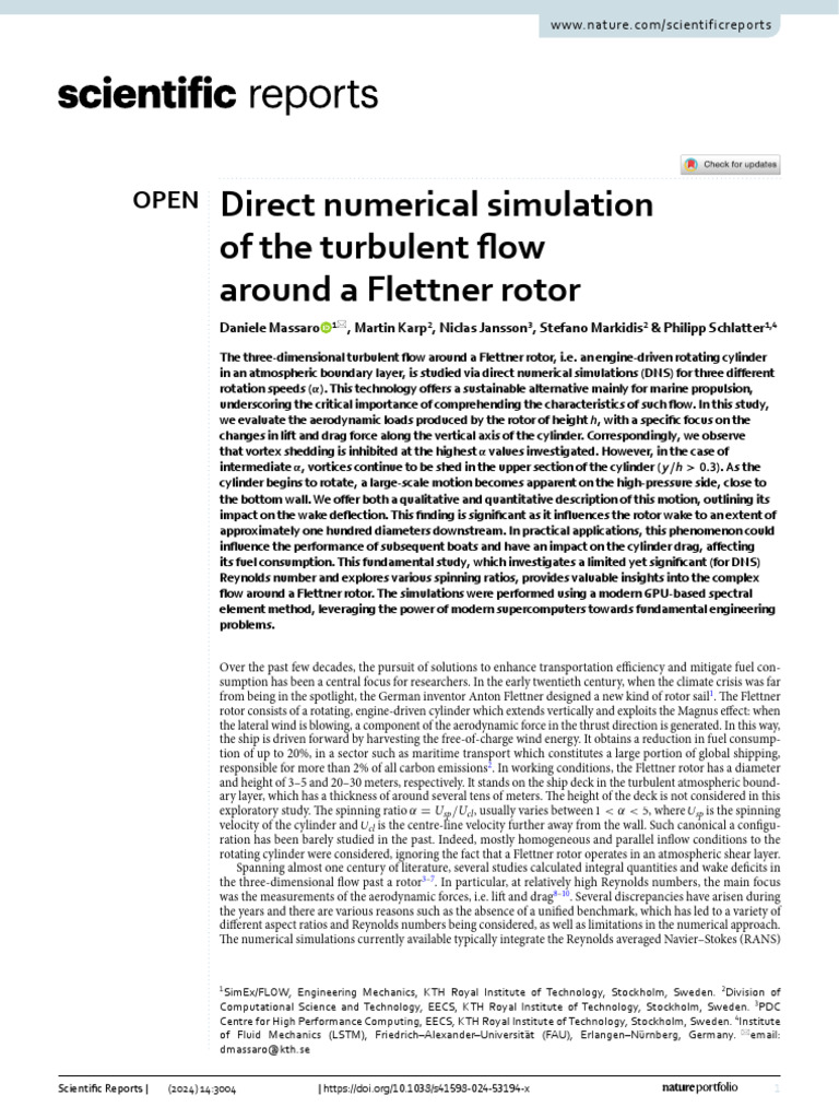Direct Numerical Simulation of The Turbulent Flow Around A Flettner ...