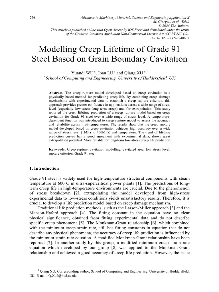 Modelling Creep Lifetime of Grade 91 Steel Based On Grain Boundary Cavitation | PDF | Creep ...