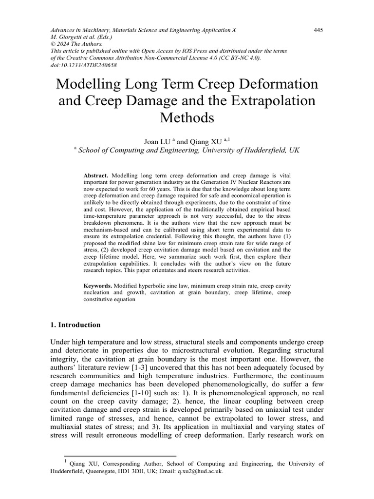 Modelling Long Term Creep Deformation and Creep Damage and The Extrapolation Methods | PDF ...