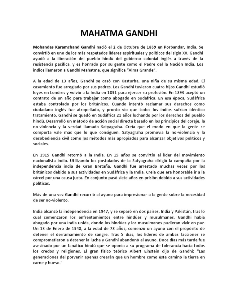 Mahatma Gandhi | PDF | Mahatma Gandhi | Movimientos sociales