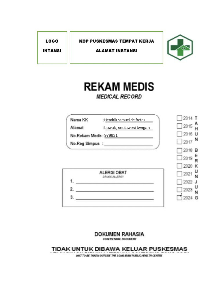Rekam Medis Contoh Tn. Hendrik | PDF