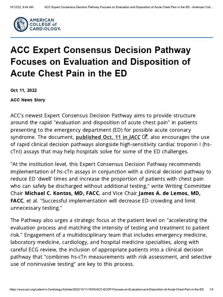 Acute Chest Pain Evaluation Pathway | PDF | Myocardial Infarction ...