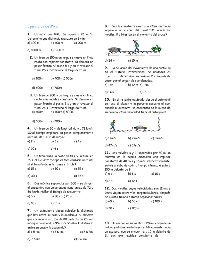 Ejercicios MRU PREU | PDF | Velocidad | Tren