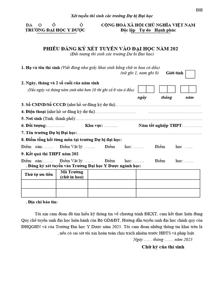 Mau Phieu Dang Ky Xet Tuyen DBDH | PDF