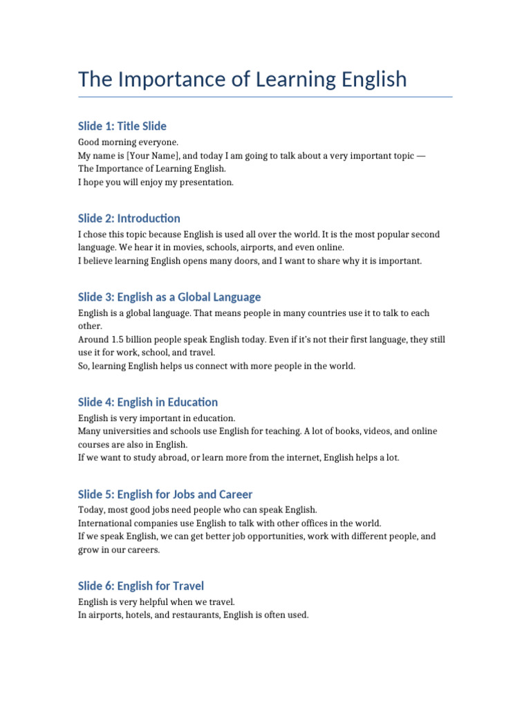 Why Learning English Matters | PDF | English Language | Human Communication