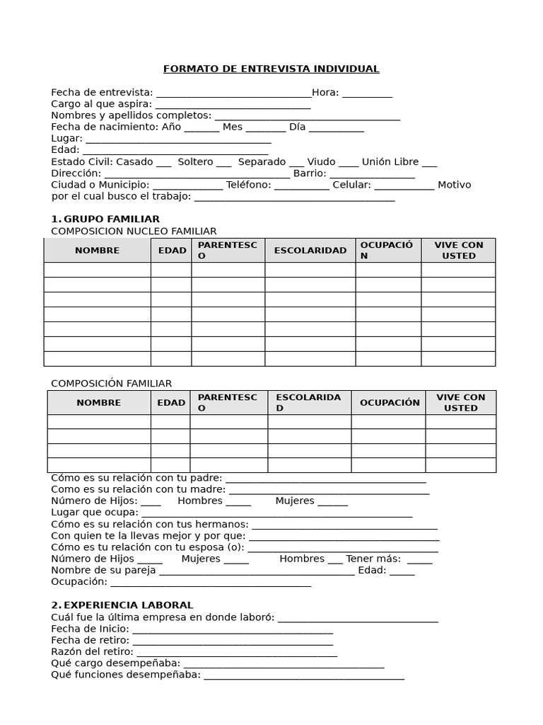 Formato de Entrevista Laboral Individual | PDF