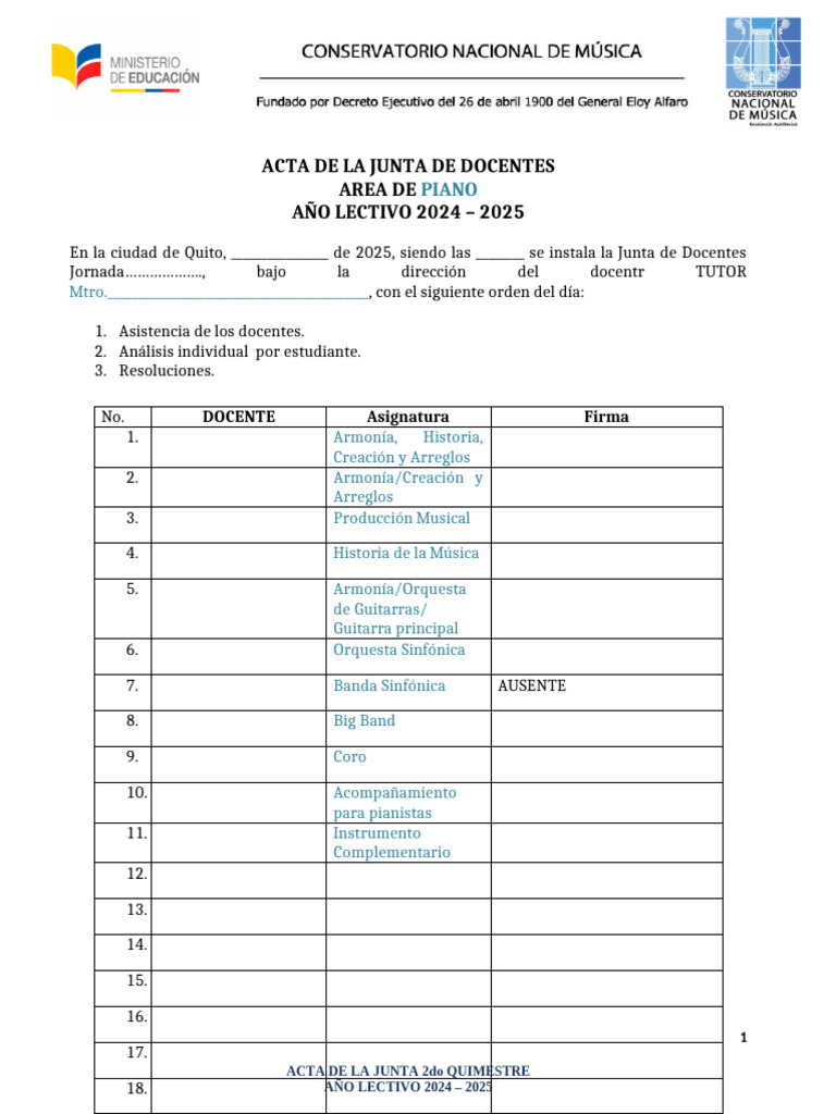 Formato Acta Junta de Curso 2024-2025 | PDF
