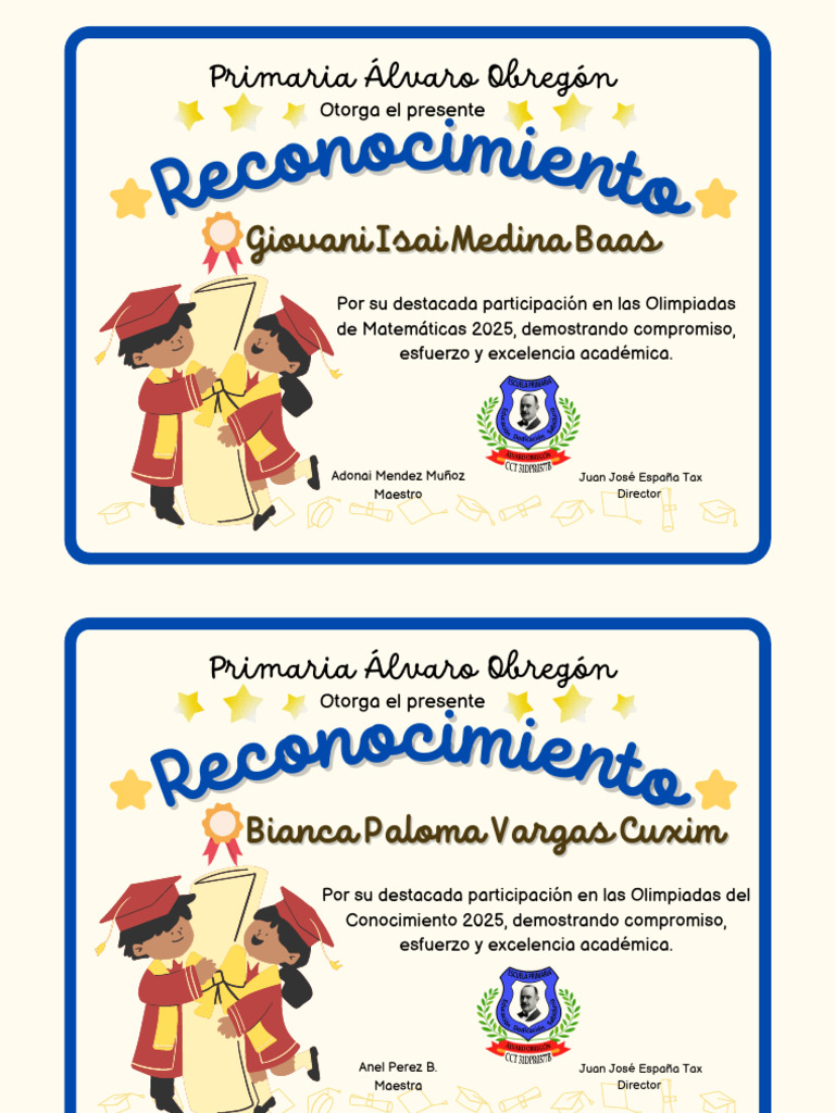 Certificado de Reconocimiento Escolar Azul Con Beige Animado | PDF