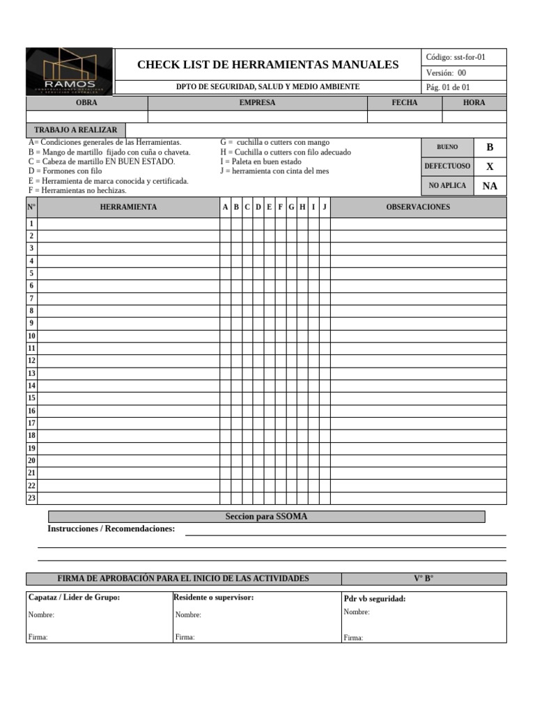 Check List de Herramientas Manuales) - 1 | PDF