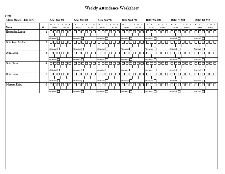 Weeklyattendance2025 07 06 | PDF