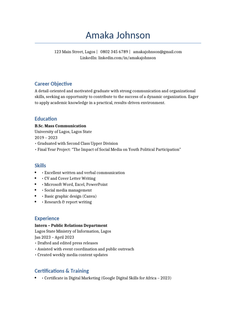 Amaka Johnson CV Template | PDF
