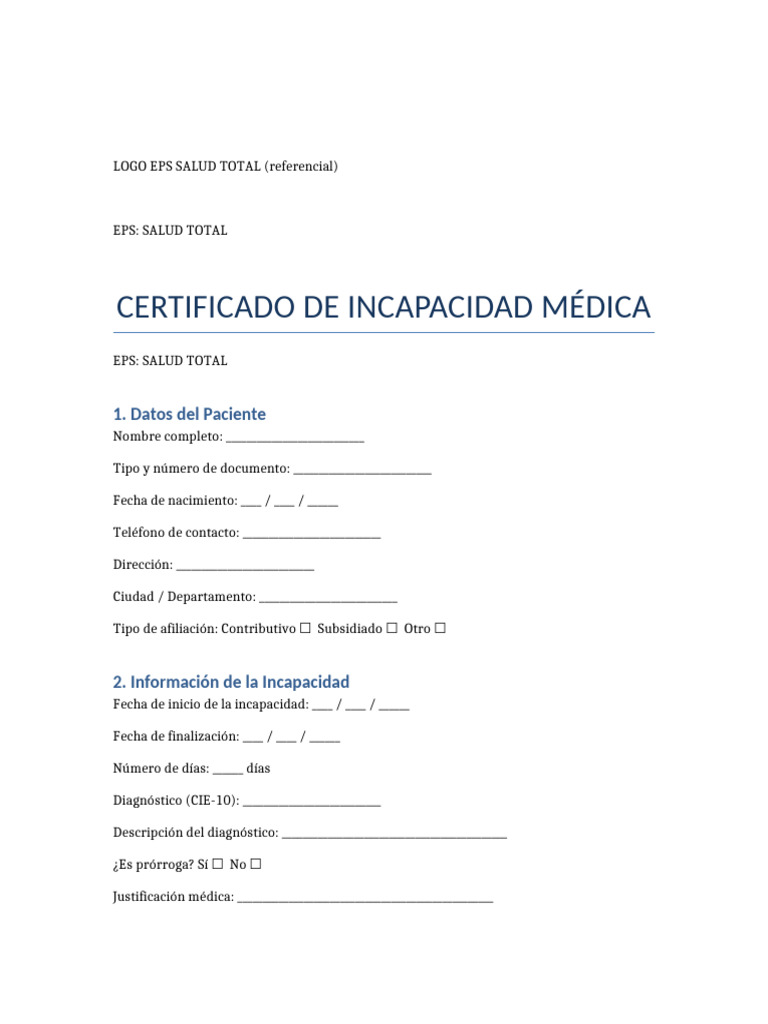 Formato Incapacidad Salud Total Con Logo | PDF