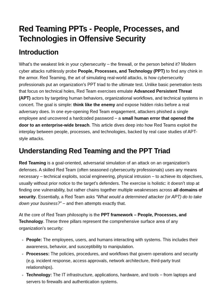 Red Teaming PPTs - People, Processes, and Technologies in Offensive ...