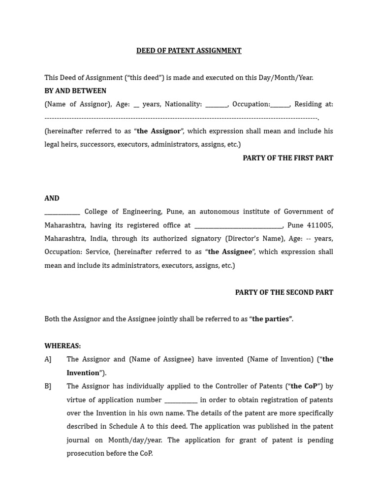 Patent Assignment Agreement | PDF | Assignment (Law) | Patent