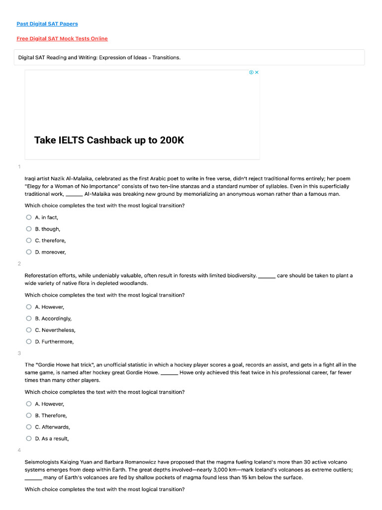Feb 16th Digital SAT English - Transition | PDF