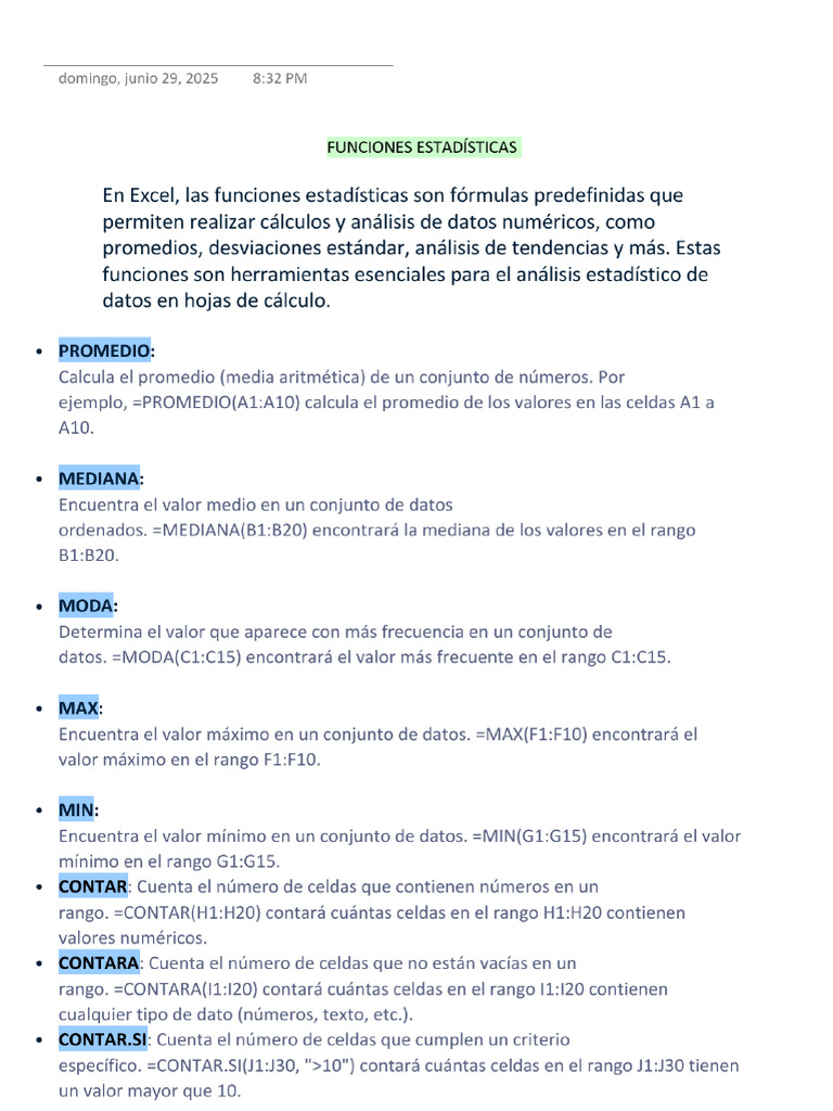 Funciones Estadísticas | PDF