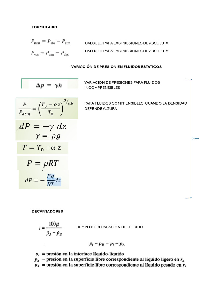 Formulario Op. Uni. | PDF | Numero Reynolds | Líquidos