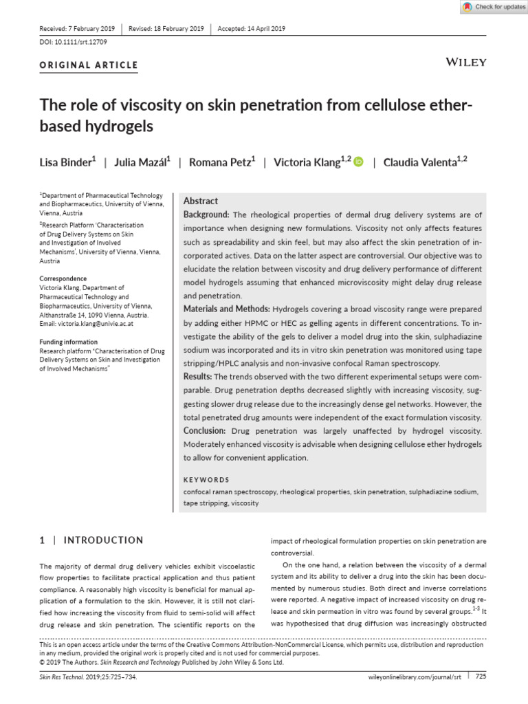 Skin Research and Technology - 2019 - Binder - The Role of Viscosity On ...