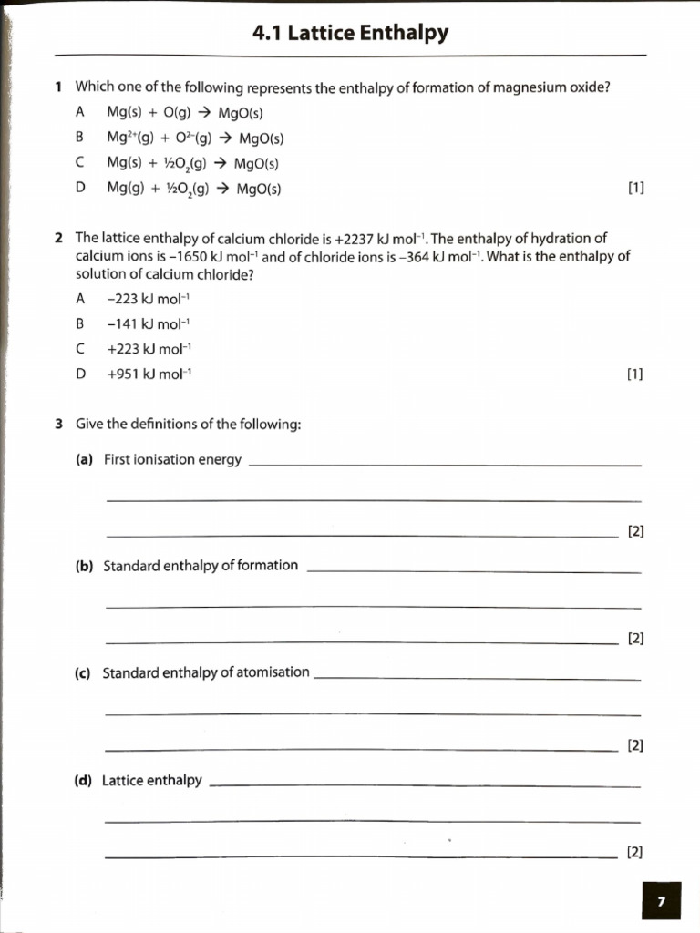 Lattice Enthalpy Questions | PDF