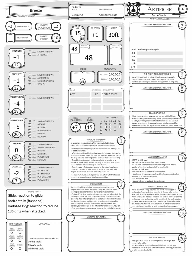 Breeze Character Sheet | PDF