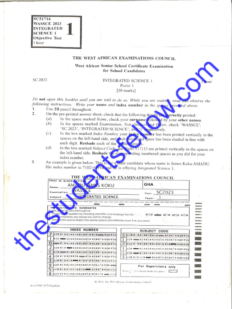 Wassce 2023 Science | PDF