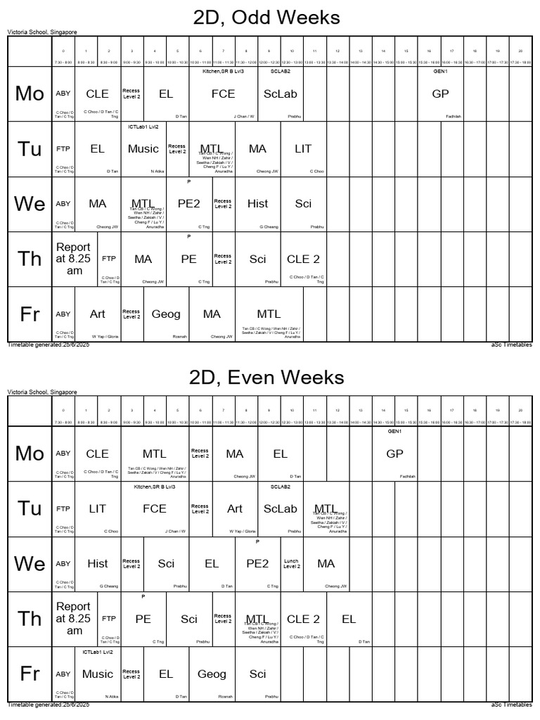 2025 Semester 2 Timetable - 2D | PDF