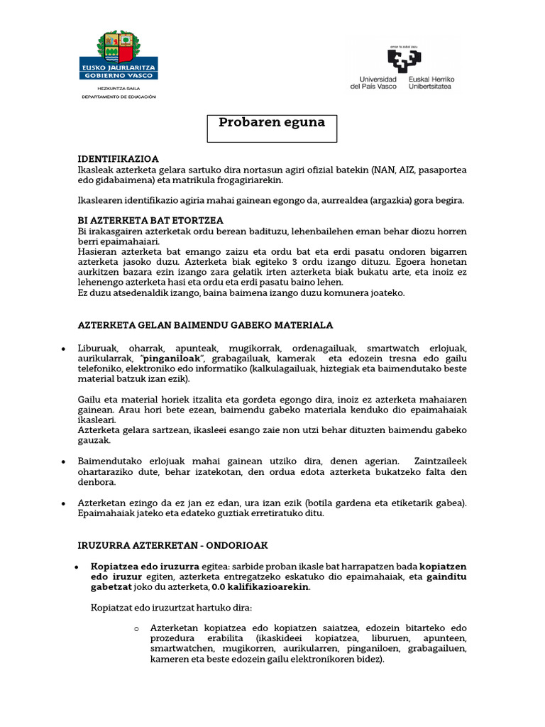 Ikasleentzako Informazioa | PDF
