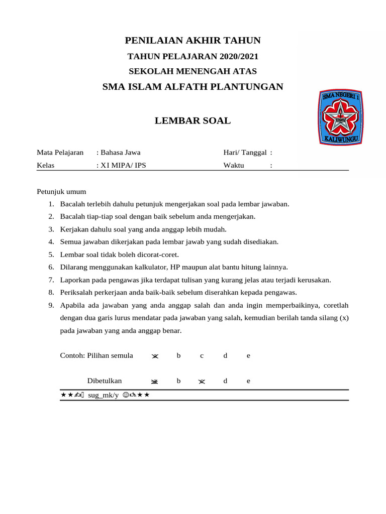 Soal Pat Bahasa Jawa Kelas Xi | PDF