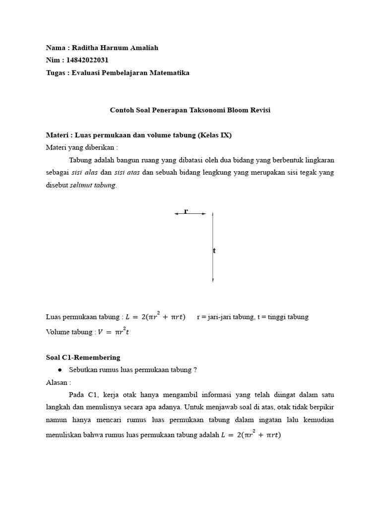 Contoh Soal Taksonomi Bloom Matematika | PDF