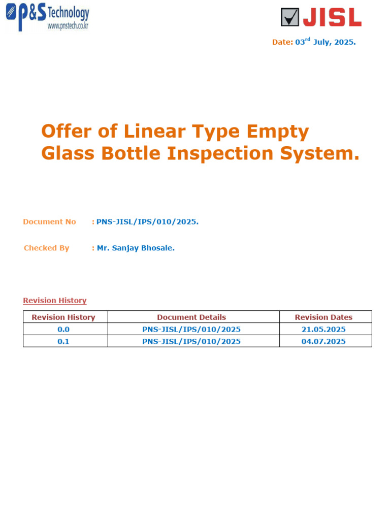 Quote-JISL - Piramal Linear Type Glass Inspection Machine | PDF ...
