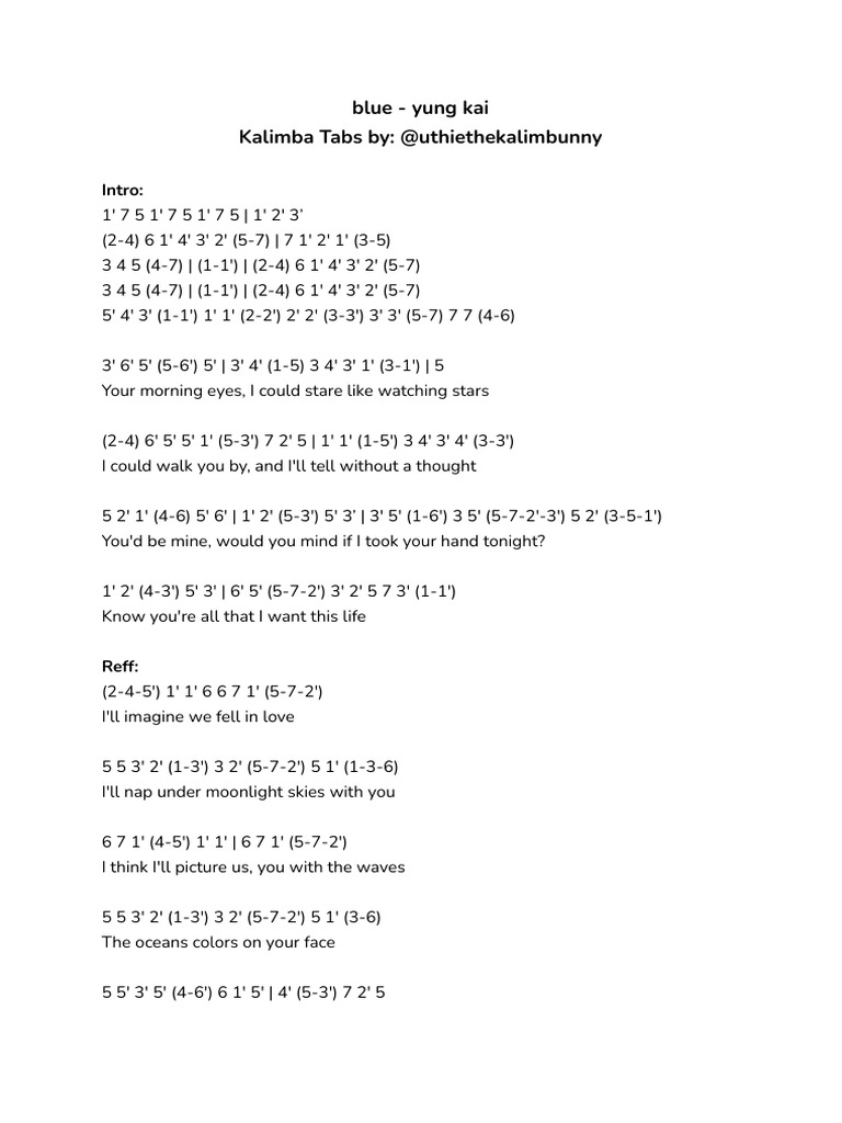 Blue - Yung Kai Kalimba Tabs | PDF