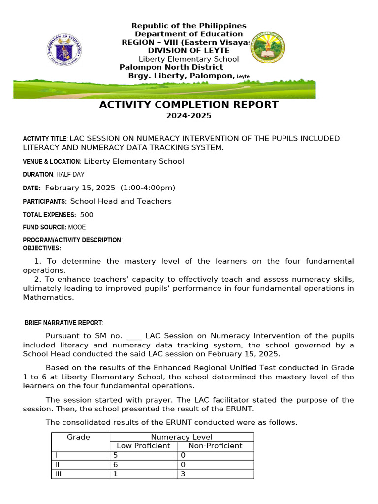 ACR On LAC Sessionon NUmeracy Invention | PDF | Teachers | Literacy
