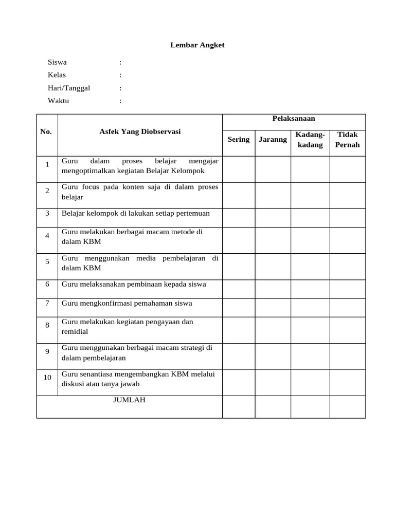 Tugas 2 Instrumen PTK (Angket) | PDF