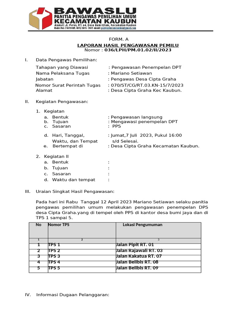 Form A PKD Penempelan DPT CG | PDF