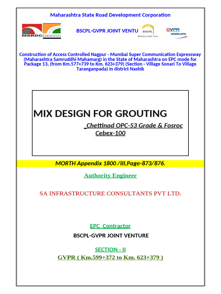 Grouting Mix Design for Expressway Project | PDF | Structural ...