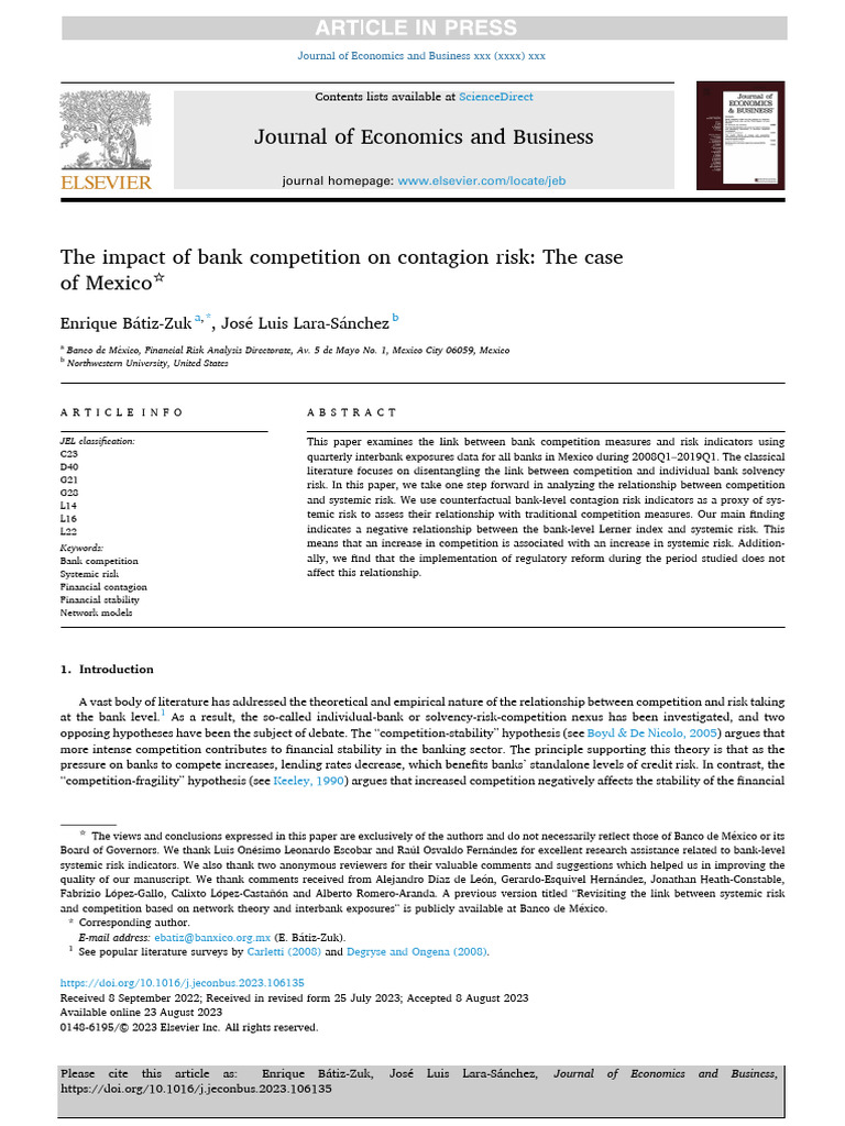 Bank Competition Contagion Risk | PDF | Systemic Risk | Financial Contagion