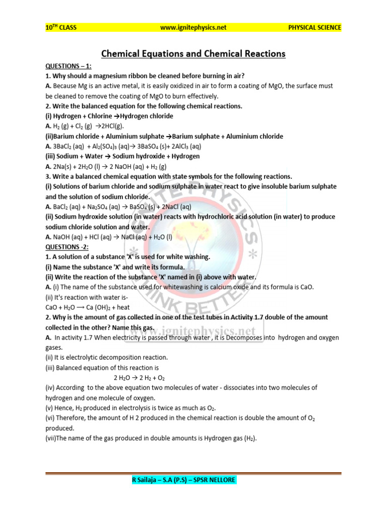 01 Chemical Reactions and Equations | PDF | Chemical Reactions | Redox