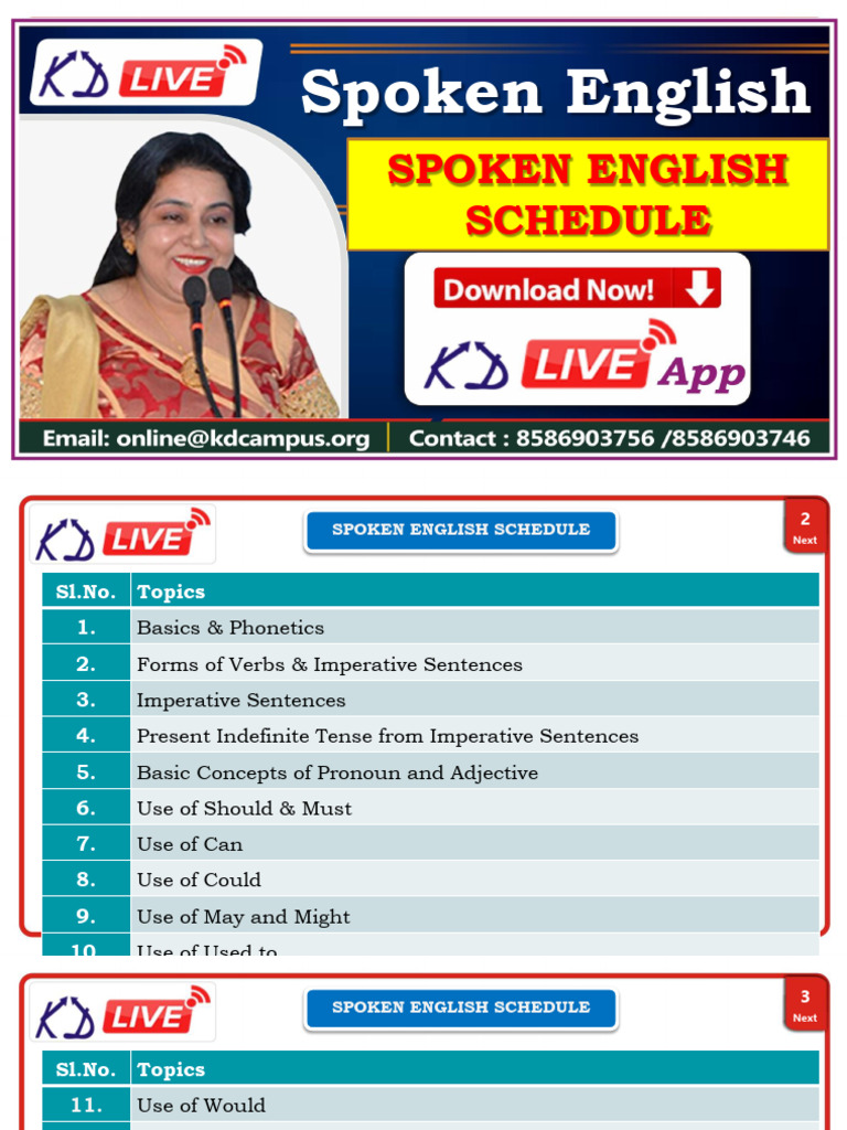 Comprehensive Spoken English Schedule | PDF | Grammatical Tense ...