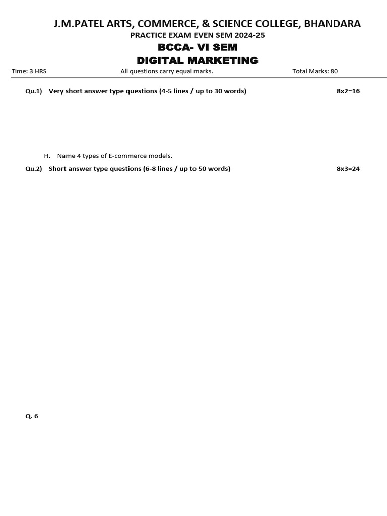 Bcca Sem Vi Practice Paper Digital Marketing-1 | PDF | Digital ...
