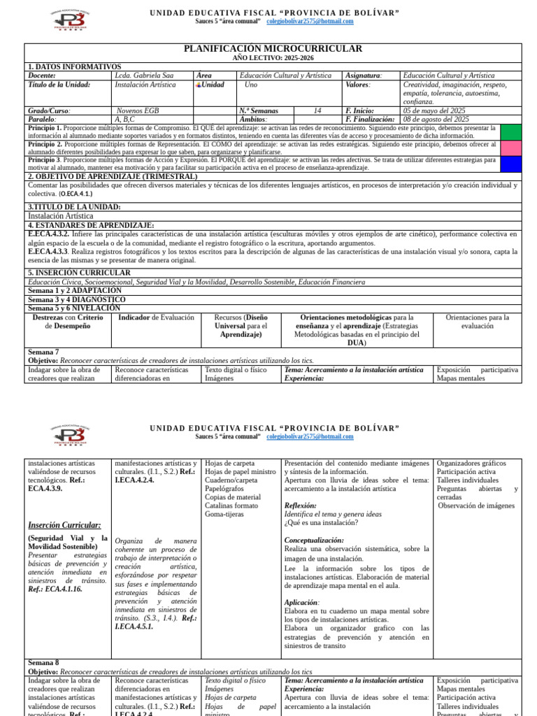 Pud Erca Dua - Eca 9no | PDF | Arte de instalación | Aprendizaje