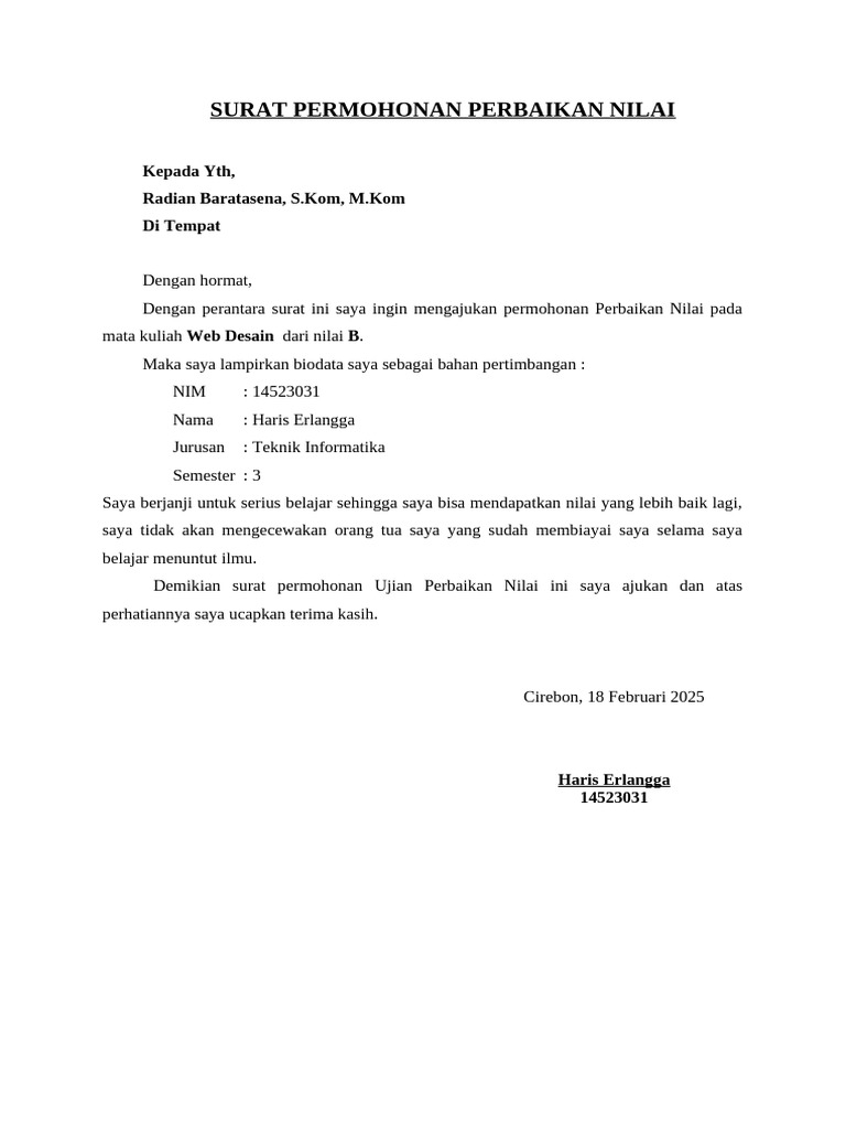 Permohonan Perbaikan Nilai Web Desain | PDF