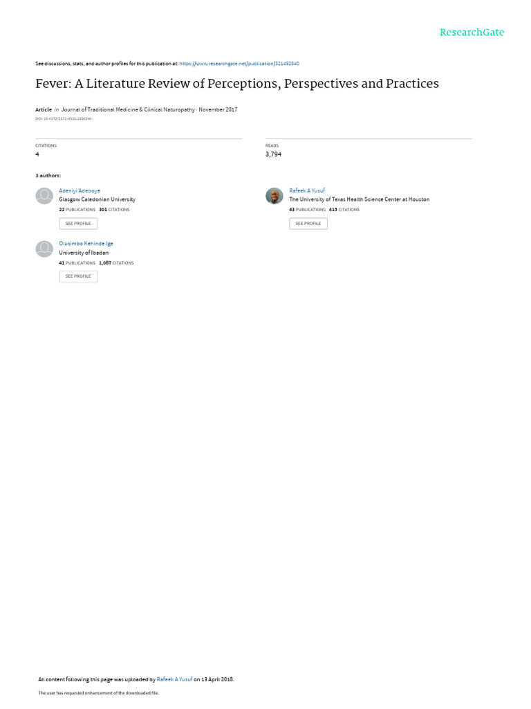 Fever A Literature Review of Perceptions Perspecti | PDF | Fever | Infection