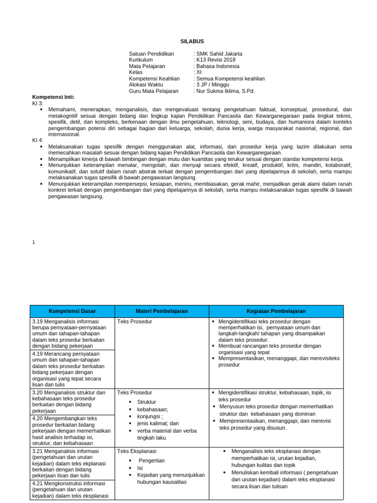Silabus Kelas XI | PDF