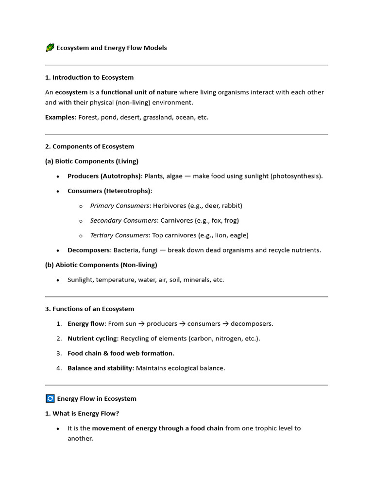 Ecosystem and Energy Flow Models | PDF | Food Web | Ecosystem