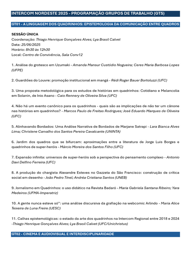 Programacao Gts Intercom Nordeste 2025 Final | PDF | Jornalismo | Brasil